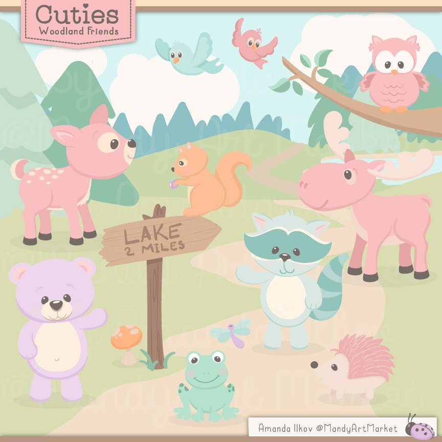 Cute Woodland Animals Clip Art & Papers - Woodland Clipart, Forest ...