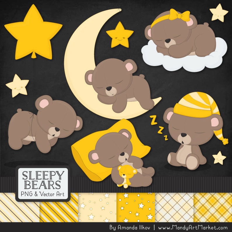 Professional Yellow Sleepy Bears Clipart - Yellow Bedtime Bears Clipart ...