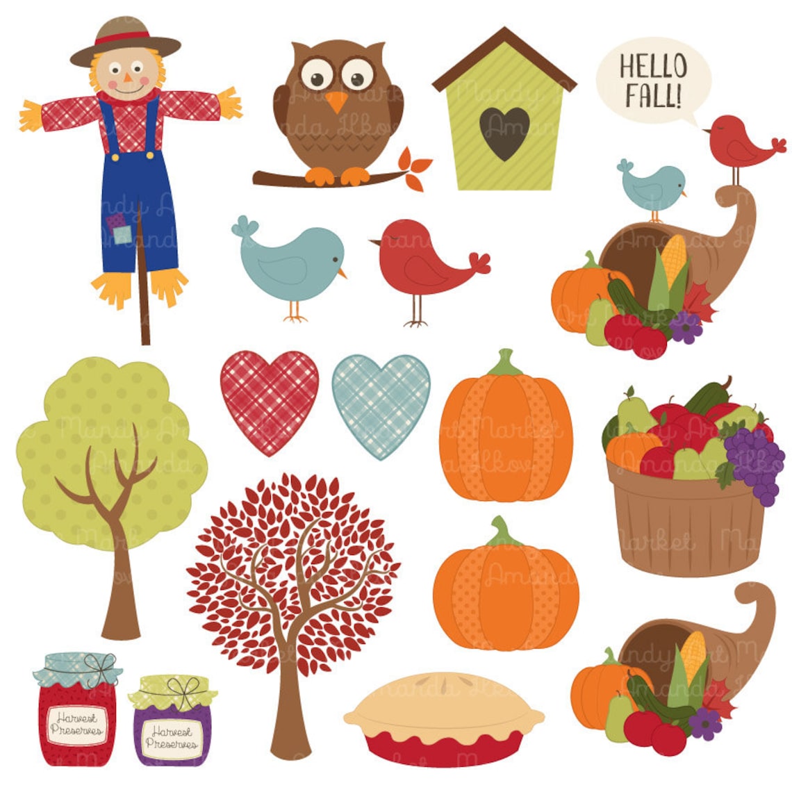 Harvest Fall Clip Art & Fall Patterns Fall Clipart Harvest - Etsy