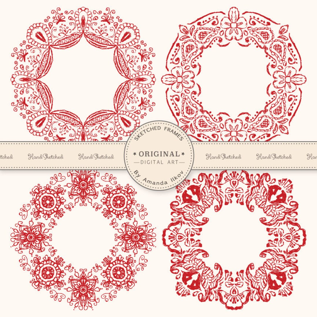 Premium Large Handsketched Henna Frames Red Lace Vintage Frames, Henna ...