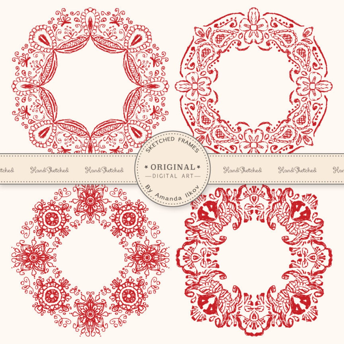 Premium Large Handsketched Henna Frames Red Lace Vintage - Etsy