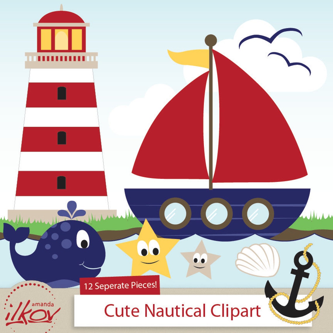 Professional Cute Nautical Clipart for Digital Scrapbooking - Etsy
