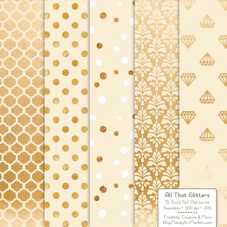 Celebrate Gold Foil Digital Papers in Cream Party Patterns | Etsy