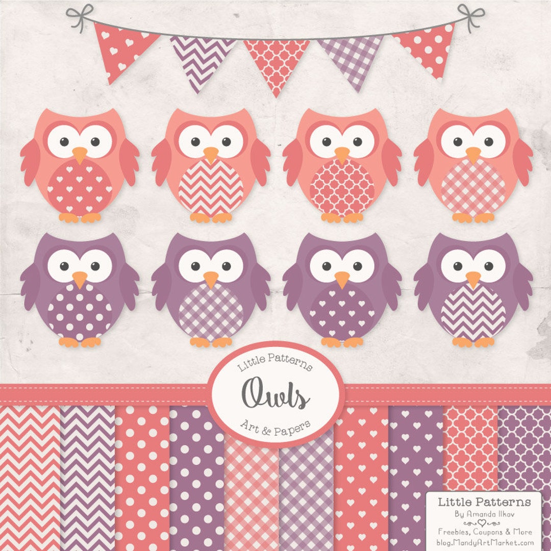 Premium Owl Clipart, Vectors & Digital Papers in Vintage Girl - Vintage ...