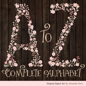 Professional Floral Alphabet Clipart & Vectors - Soft Pink Floral ...