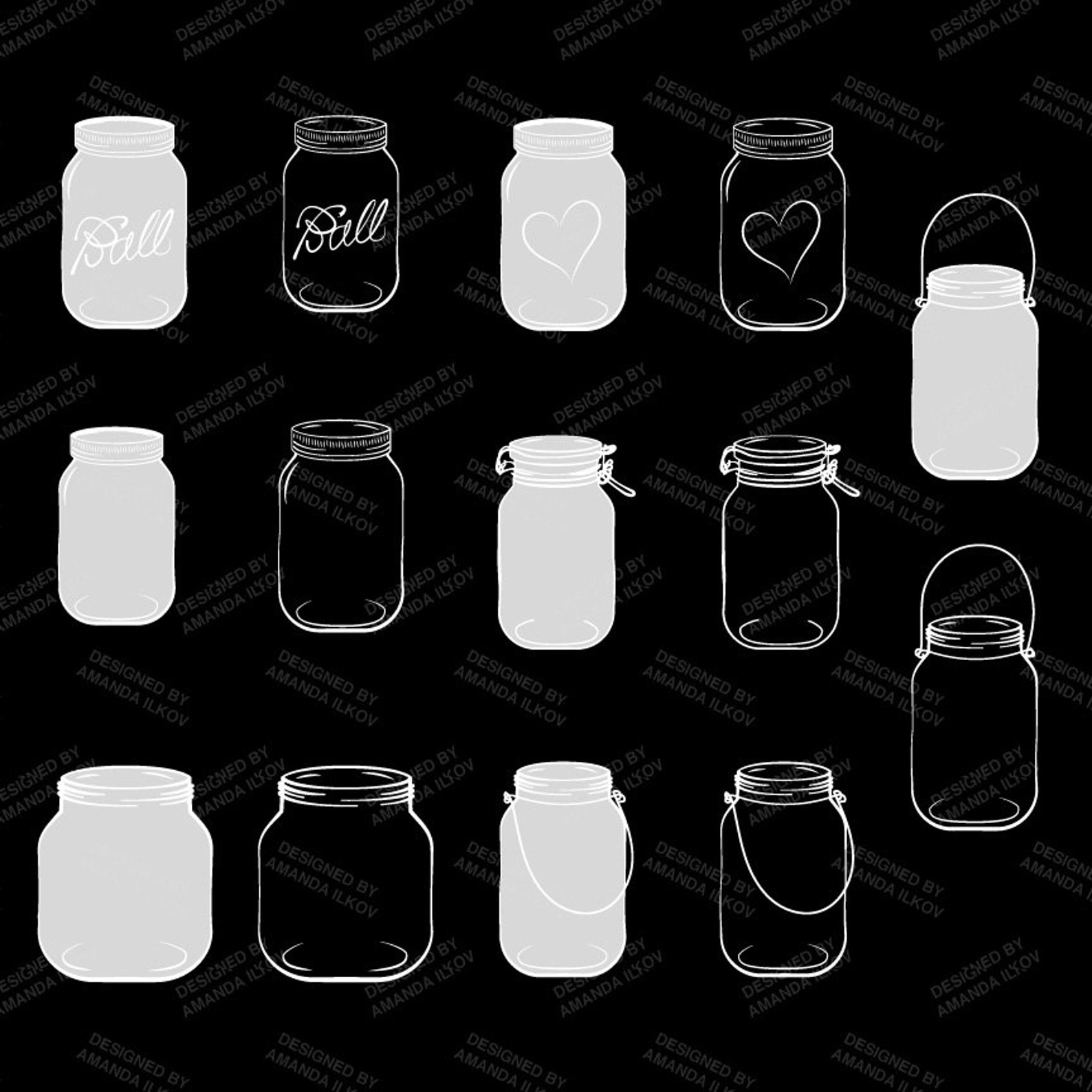 Professional Chalkboard Mason Jar Clip Art / Jar Vectors | Etsy