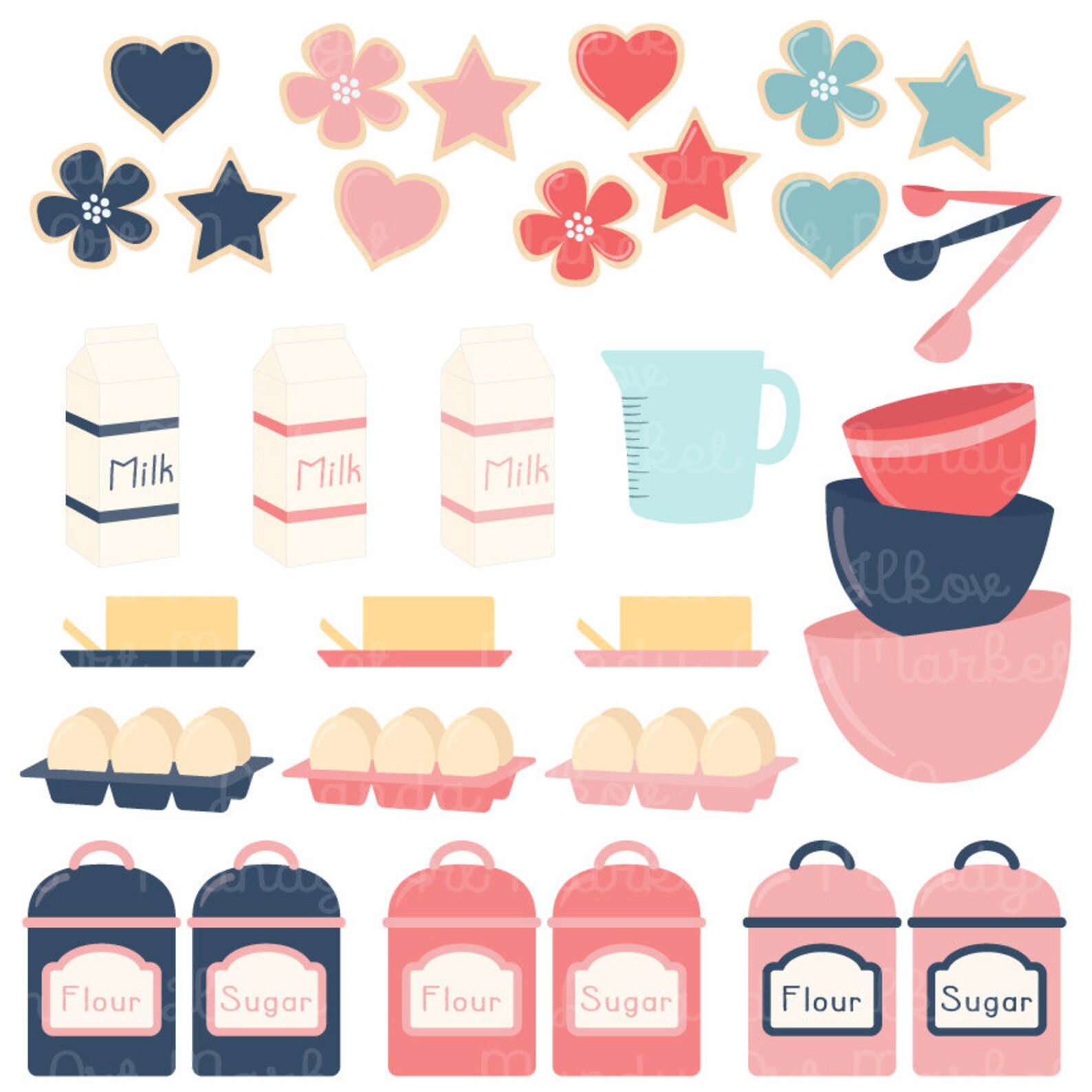 Professional Baking Clipart & Vectors in Navy and Blush - Kitchen ...