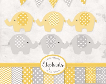 Premium Elephant Clipart Vectors & Digital Papers in Mint | Etsy