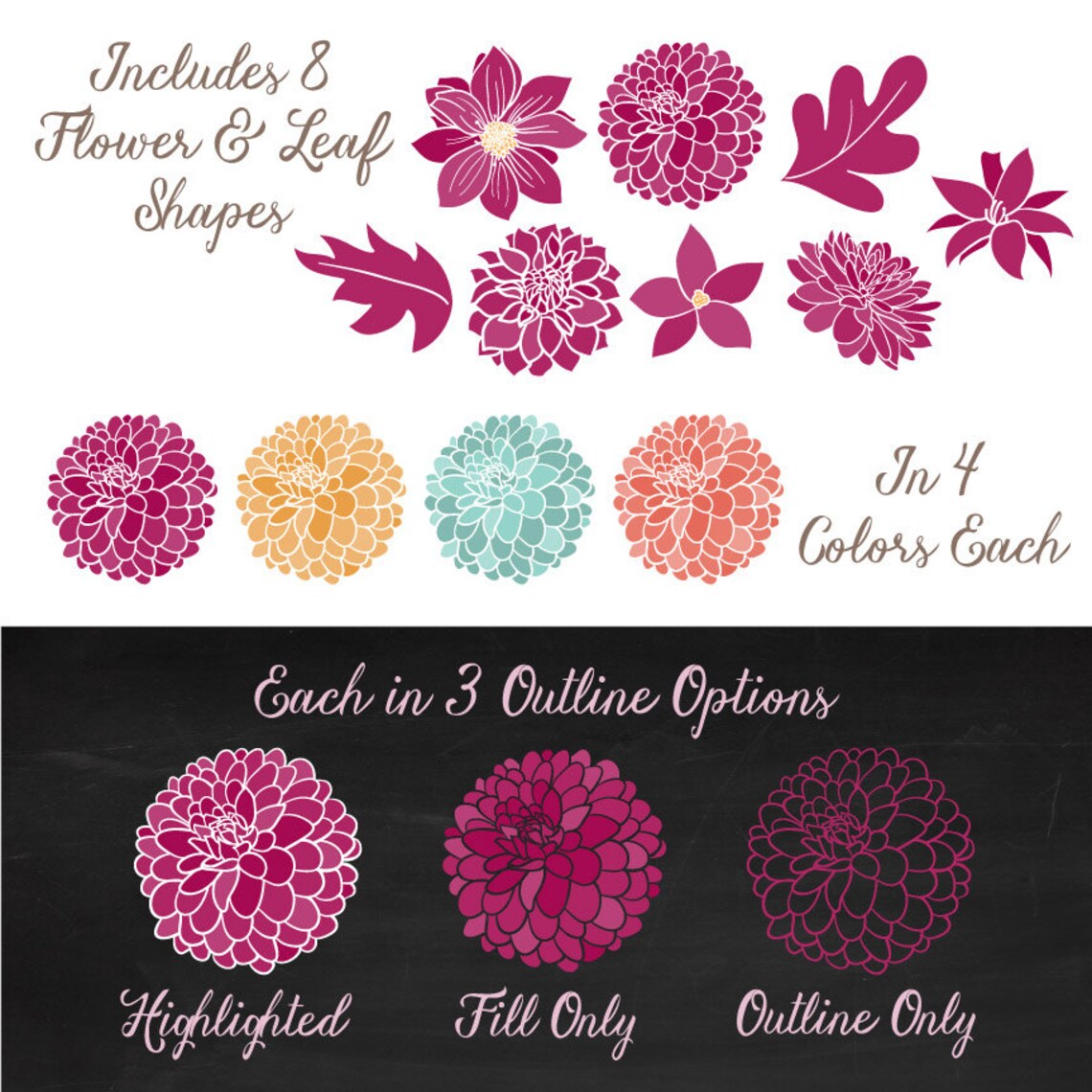 Lucy Dahlia Clipart & Vectors in Bohemian Bohemian Flowers | Etsy