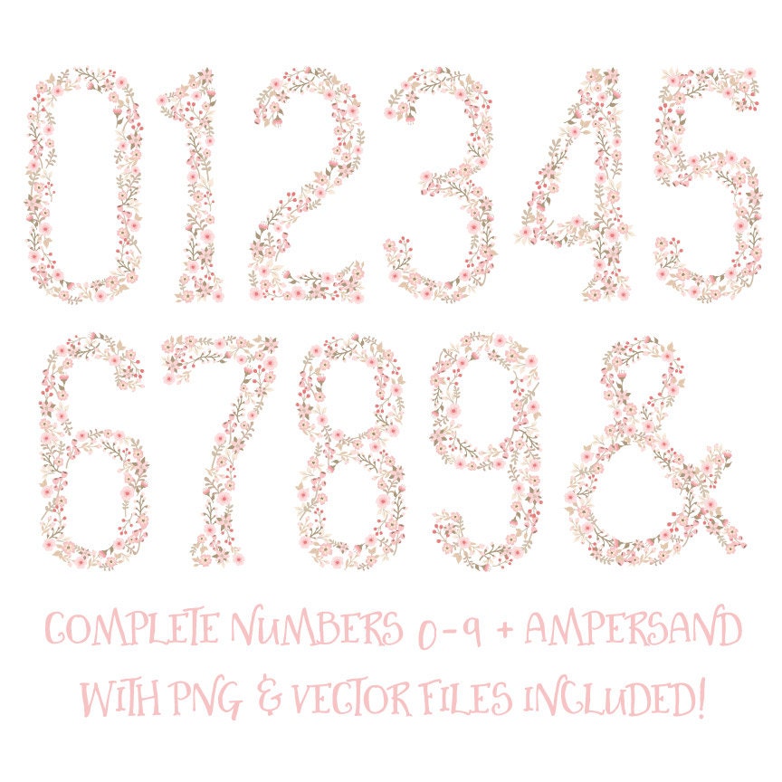 Premium Floral Numbers Clipart & Vectors in Soft Pink Soft - Etsy
