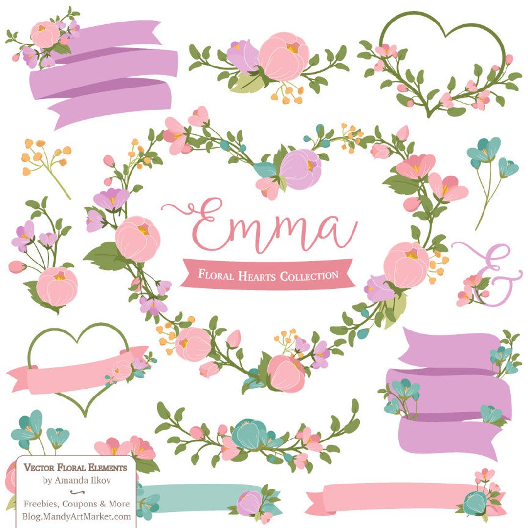 Emma Floral Heart Clipart & Vectors in Garden Party - Purple Flowers ...