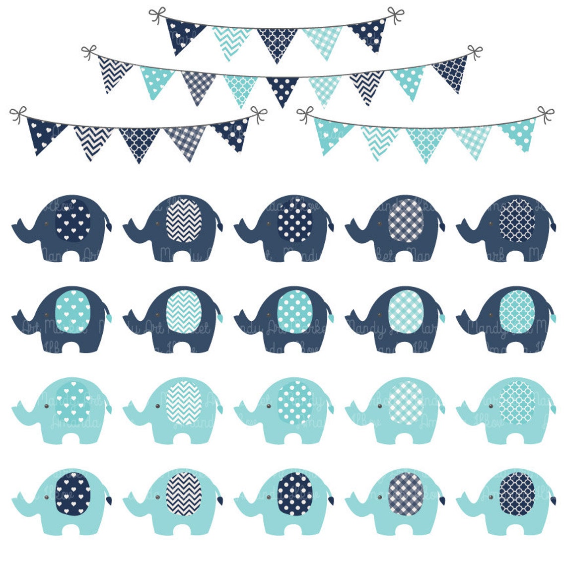 Premium Elephant Clipart, Vectors & Digital Papers in Oceana - Blue ...