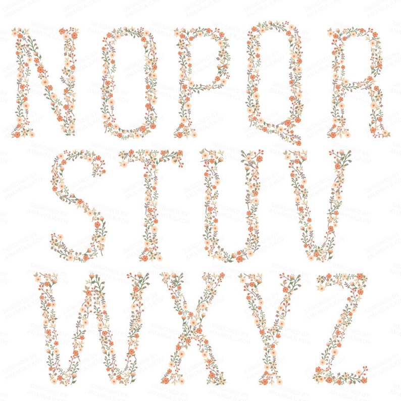 Professional Floral Alphabet Clipart & Vectors Peach Floral - Etsy