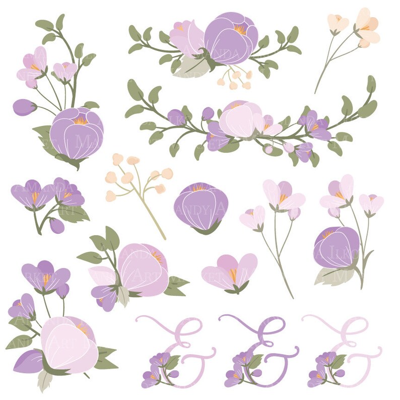 Emma Floral Heart Clipart & Vectors in Lavender lavender - Etsy Italia