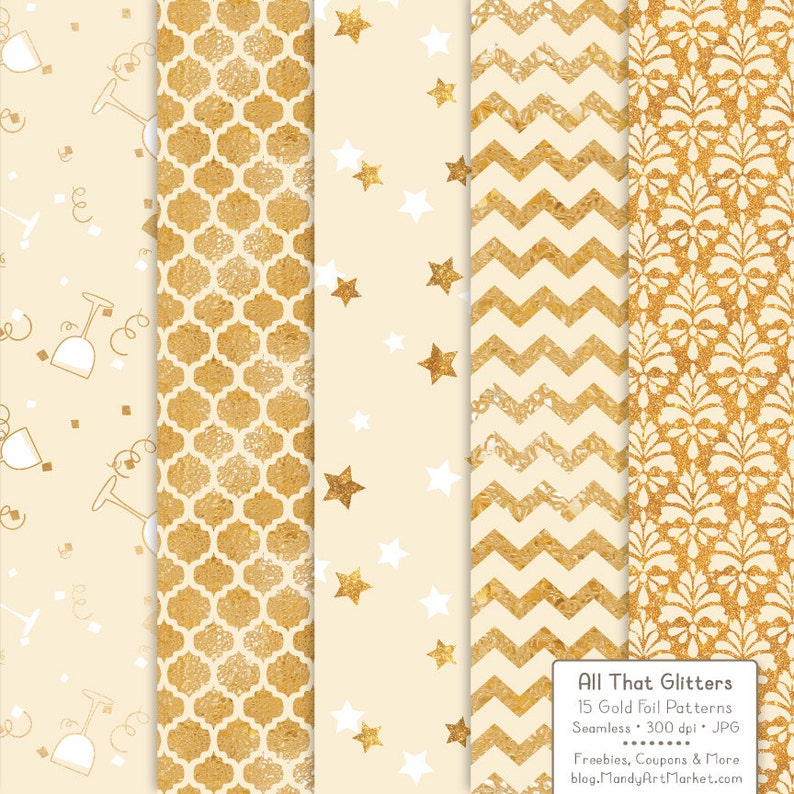 Celebrate Gold Foil Digital Papers in Cream - Party Patterns, Party ...