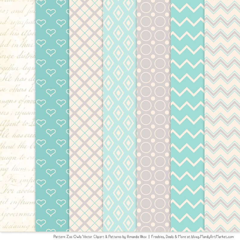 Patterned Aqua Owls Clipart and Digital Papers Aqua Owl - Etsy