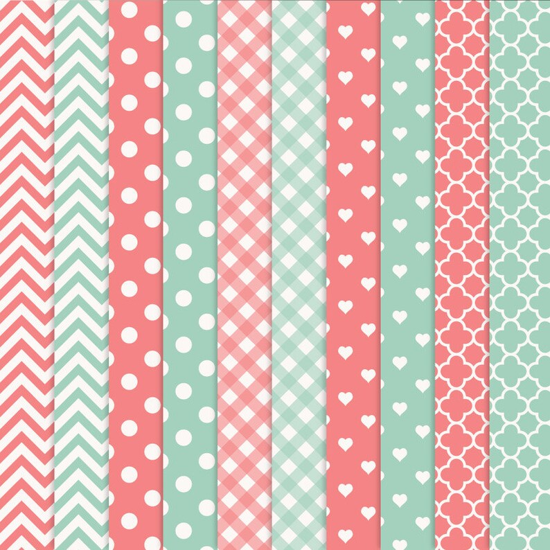 Premium Elephant Clipart, Vectors & Digital Papers in Mint and Coral ...