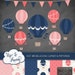 Navy & Blush Hot Air Balloons Clipart With Digital Papers - Navy and ...