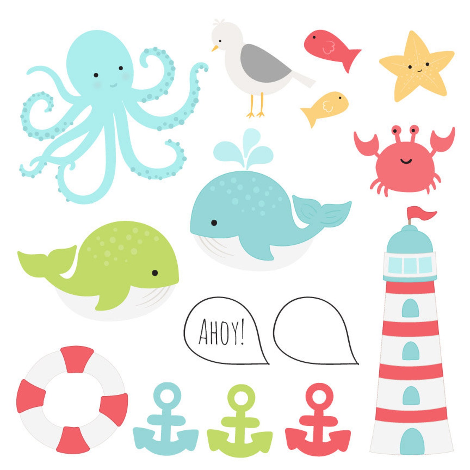 Cute Sailing Clipart in Fresh - Cute Nautical Clipart, Nautical Vectors ...