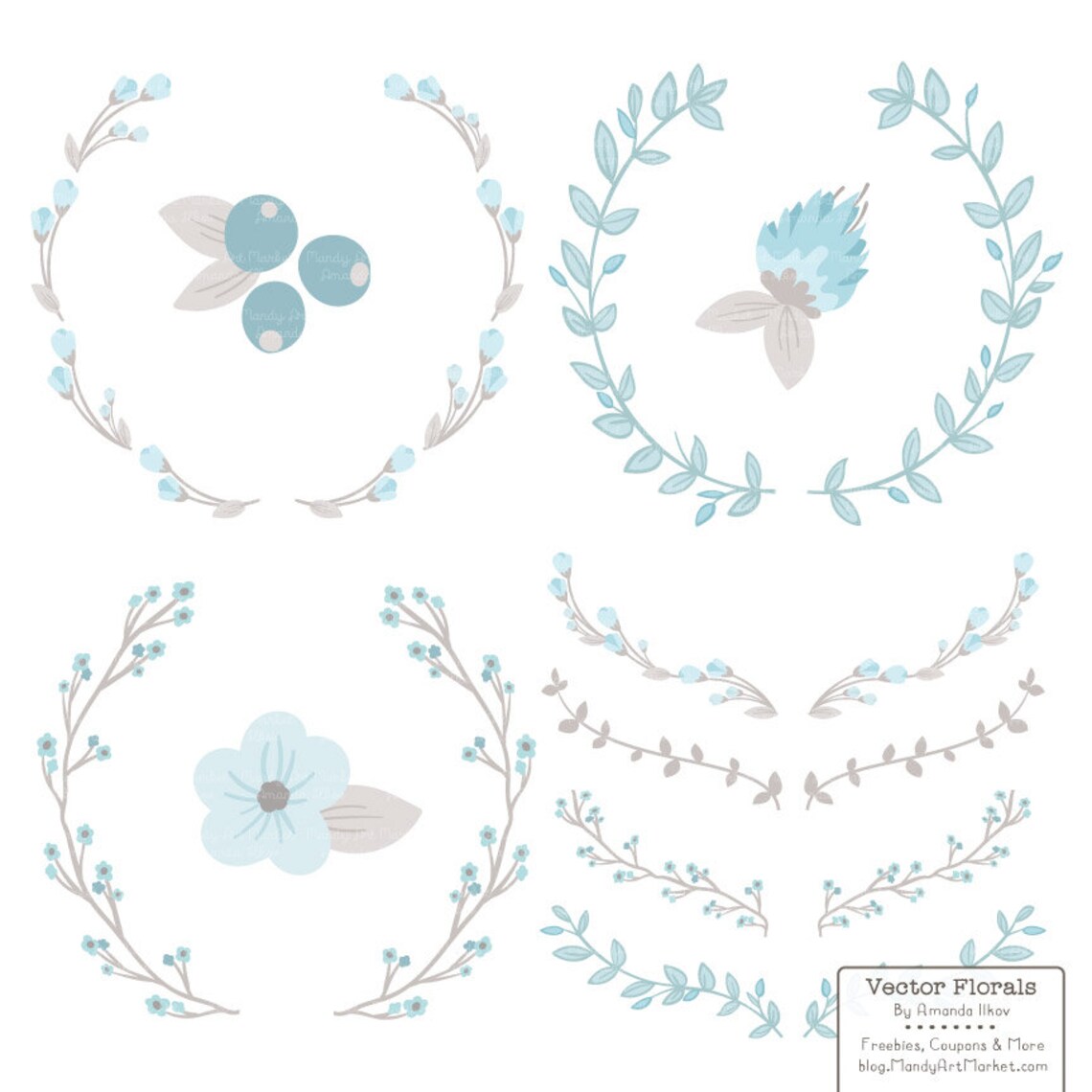 Floral Wreaths & Laurels in Soft Blue Soft Blue Flower | Etsy