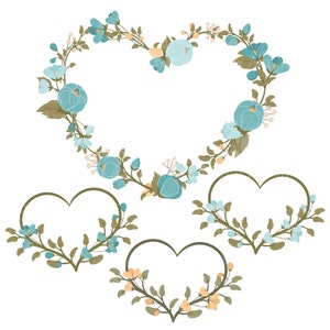 Emma Floral Heart Clipart & Vectors in Vintage Blue - Teal Flowers ...