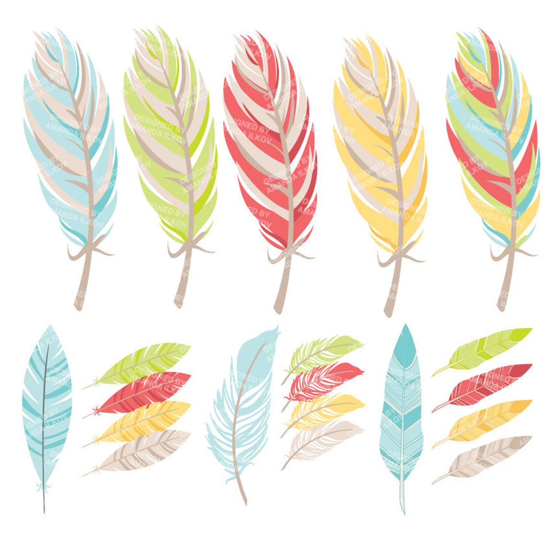 Professional Tribal Feathers Clipart & Vectors in Fresh | Etsy