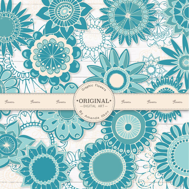 Professional Vintage Blue Flowers Clipart & Vectors - Floral Clip Art ...