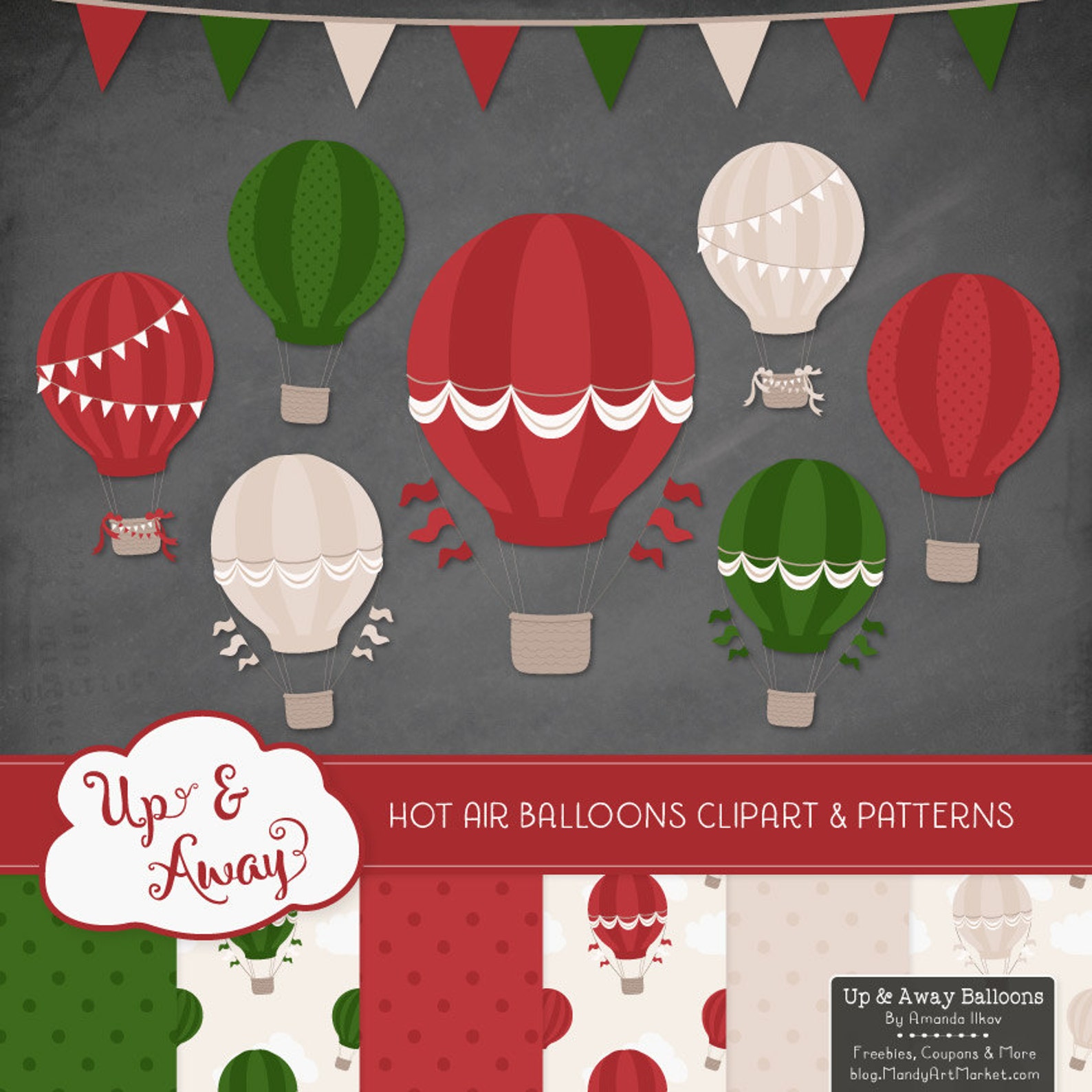 Christmas Hot Air Balloons Clipart With Digital Papers | Etsy