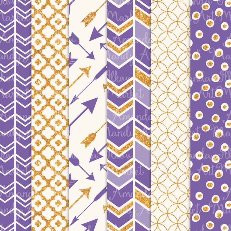 Premium Boho Gold Glitter Digital Paper in Purple - Gold Digital Paper ...