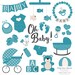 Premium Oh Baby Clipart & Vectors Set in Vintage Blue Vintage Blue Baby ...