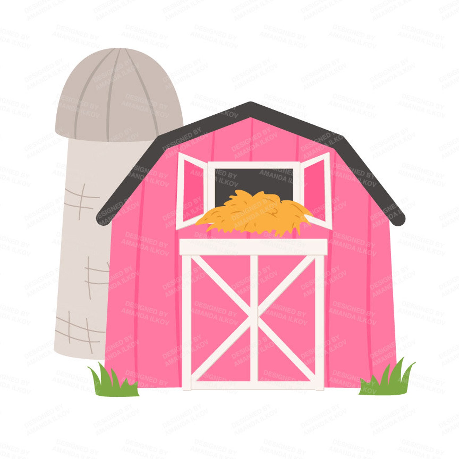 Premium Hot Pink Farm Animals Clip Art & Vectors Pink Farm - Etsy