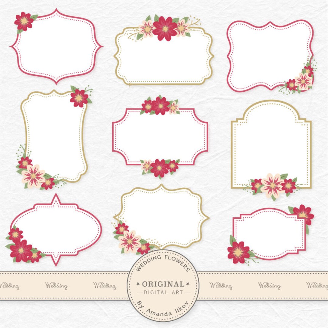 Deep Pink & Gold Floral Labels - Label Clip Art, Label Vectors - Floral ...