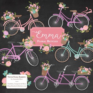 Emma Floral Bicycle Clipart & Vectors in Garden Party - Spring Bicycles ...