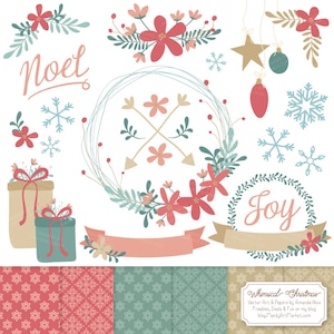 Premium Floral Christmas Clip Art & Digital Papers Christmas Clipart ...
