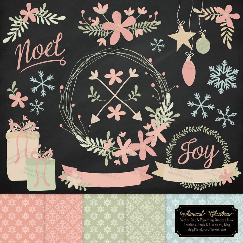 Premium Pastel Christmas Clip Art & Christmas Digital Papers Set ...