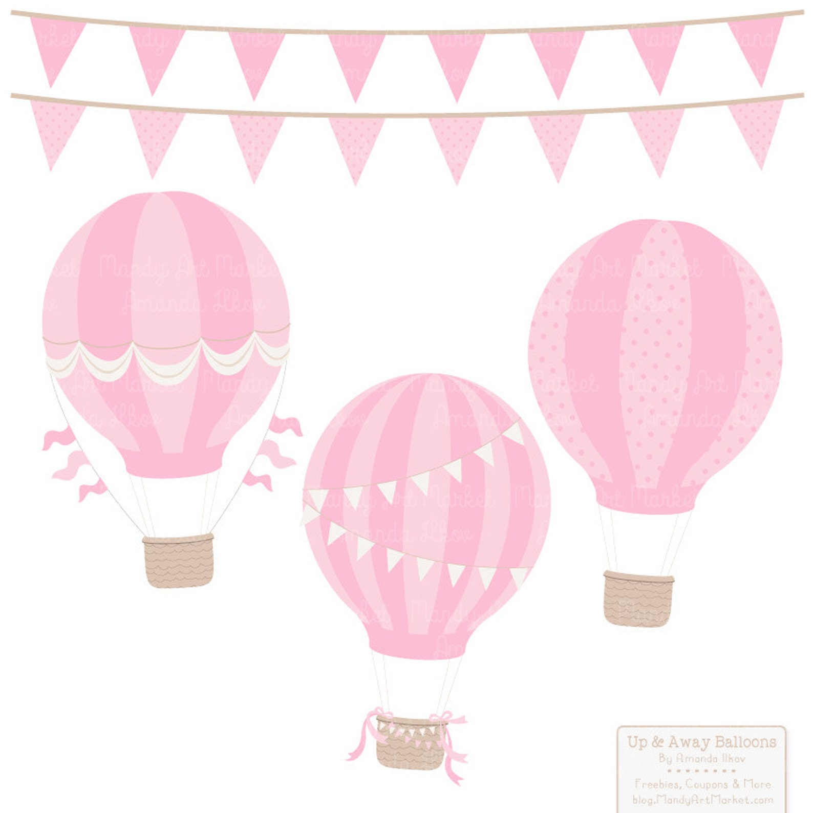Fresh Hot Air Balloons Clipart With Digital Papers - Bright Hot Air ...
