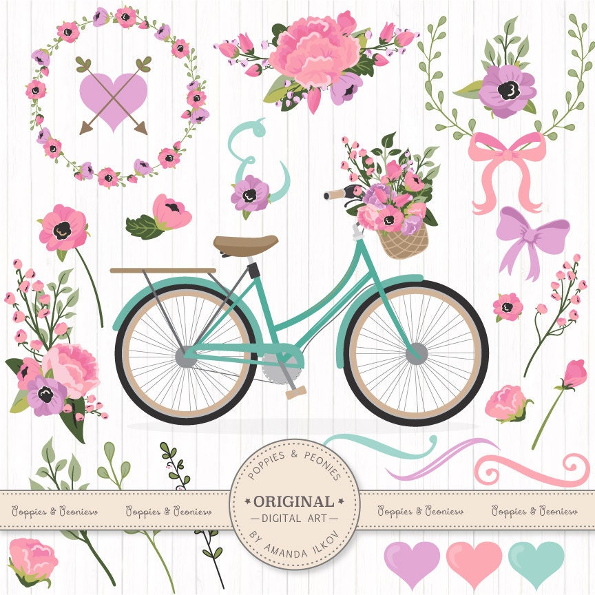 Premium Wedding Clipart & Vectors Garden Party Bicycle | Etsy