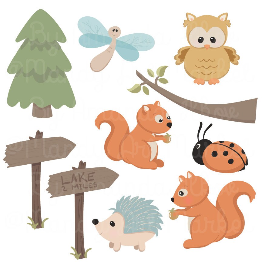 Cute Woodland Animals Clip Art & Papers Woodland Clipart - Etsy