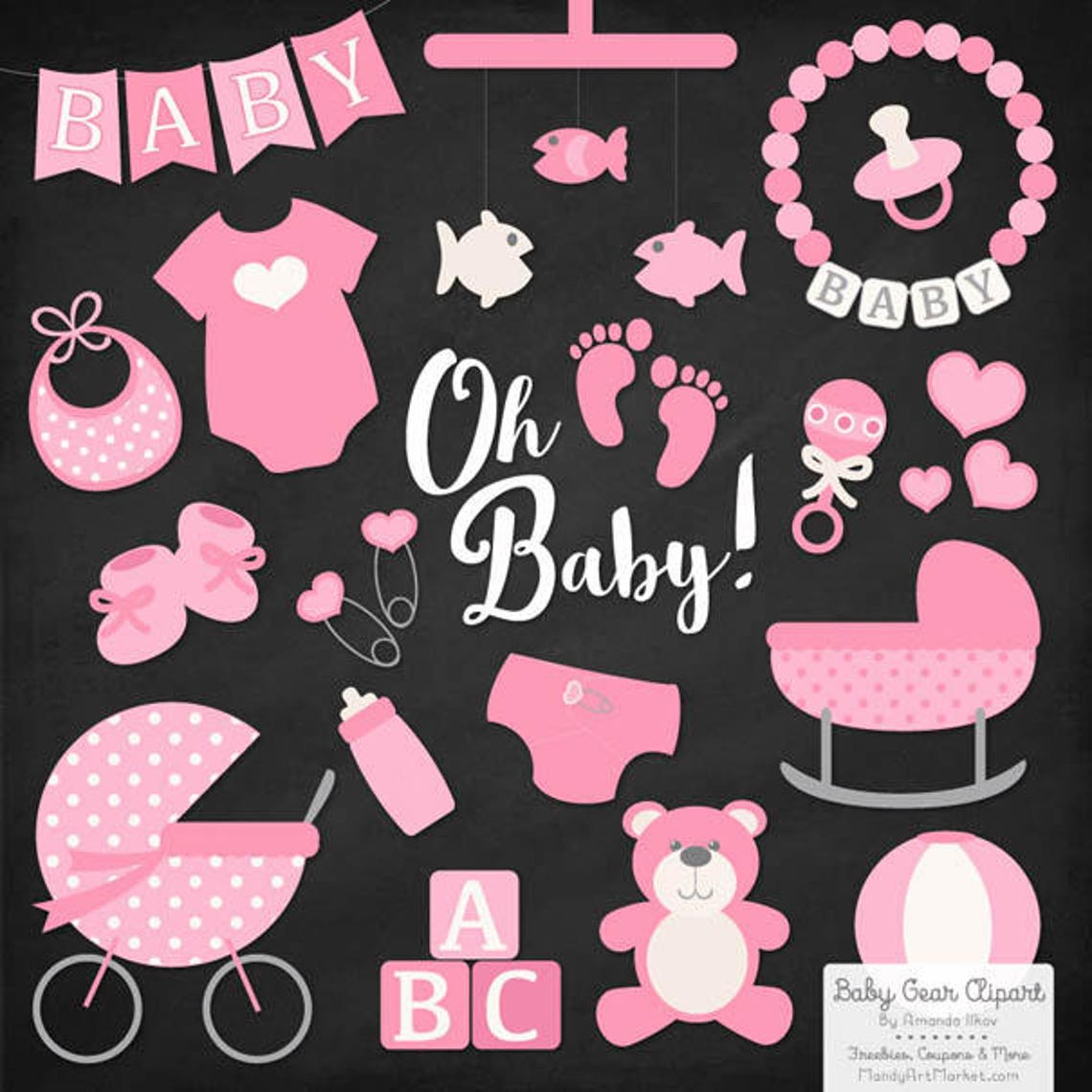 Premium Oh Baby Clipart & Vectors Set in Pink Pink Pink Baby | Etsy