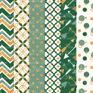 Premium Boho Gold Glitter Digital Paper in Emerald Green Gold Digital ...