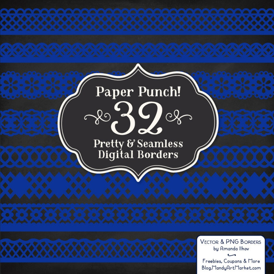 32 Premium Royal Blue Paper Punch Lace Borders Clipart & - Etsy