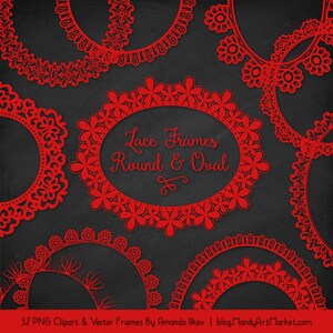 Red Round Lace Frames Clipart & Vectors - Red Lace Frames, Red Vector ...