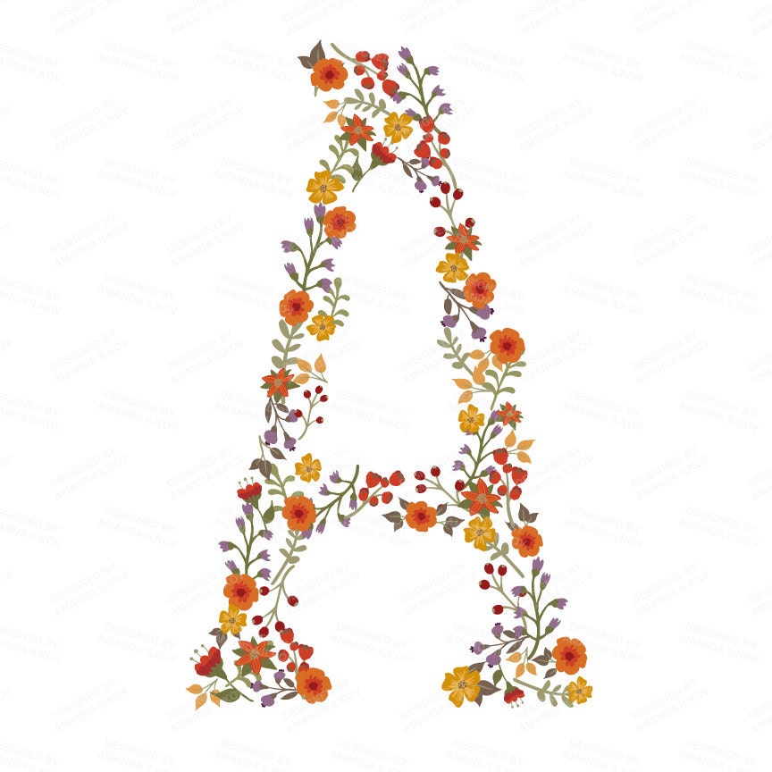Professional Floral Alphabet Clipart & Vectors - Autumn Floral Monogram ...