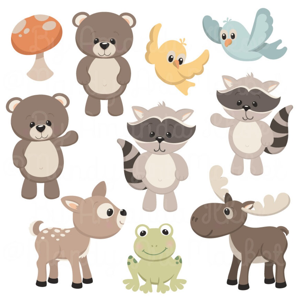 Cute Woodland Animals Clip Art & Papers Woodland Clipart - Etsy