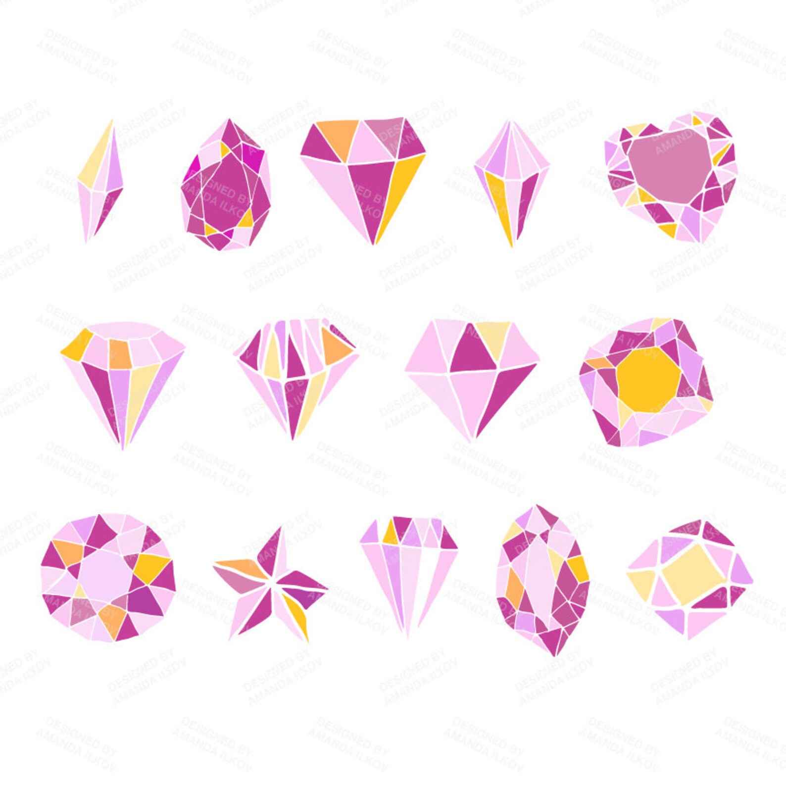 Premium Hand Drawn Diamond Clip Art Diamond Vectors Purple - Etsy