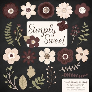 Cute Flowers Clipart in Chocolate - Chocolate Vector Flowers, Chocolate ...