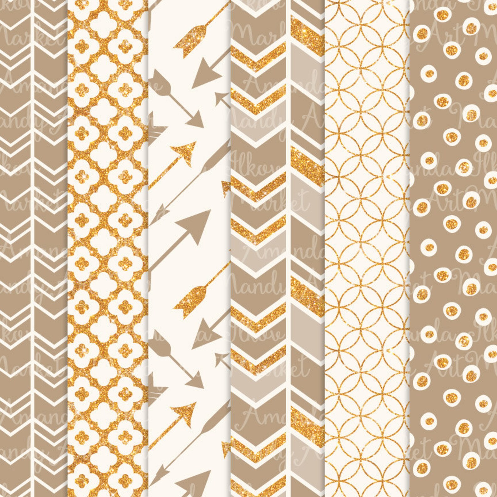 Premium Boho Gold Glitter Digital Paper in Champagne - Gold Digital ...