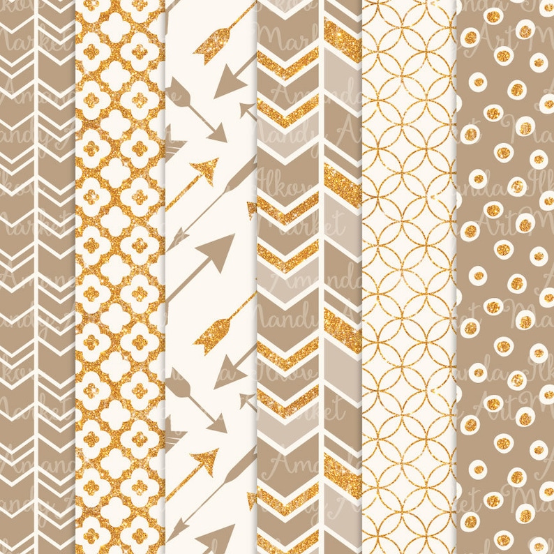 Premium Boho Gold Glitter Digital Paper in Champagne - Gold Digital ...