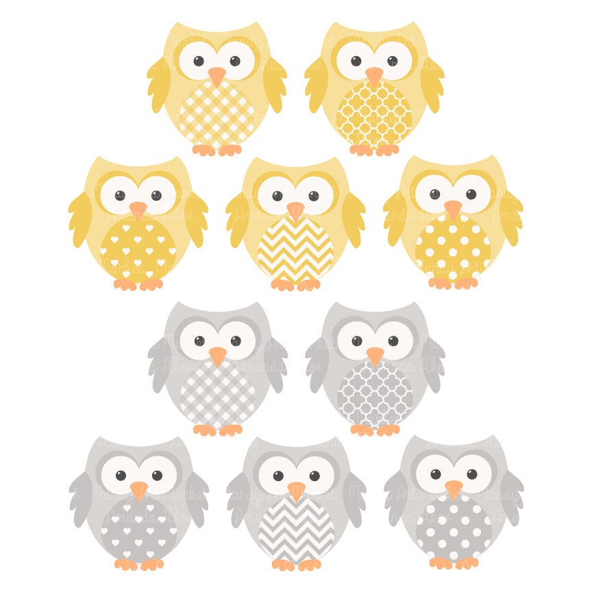 Premium Owl Clipart, Vectors & Digital Papers in Sunshine - Yellow Owl ...