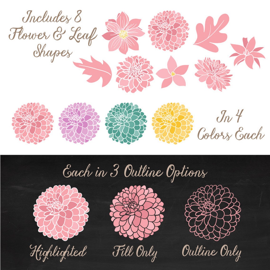 Lucy Dahlia Clipart & Vectors in Garden Party Vector | Etsy
